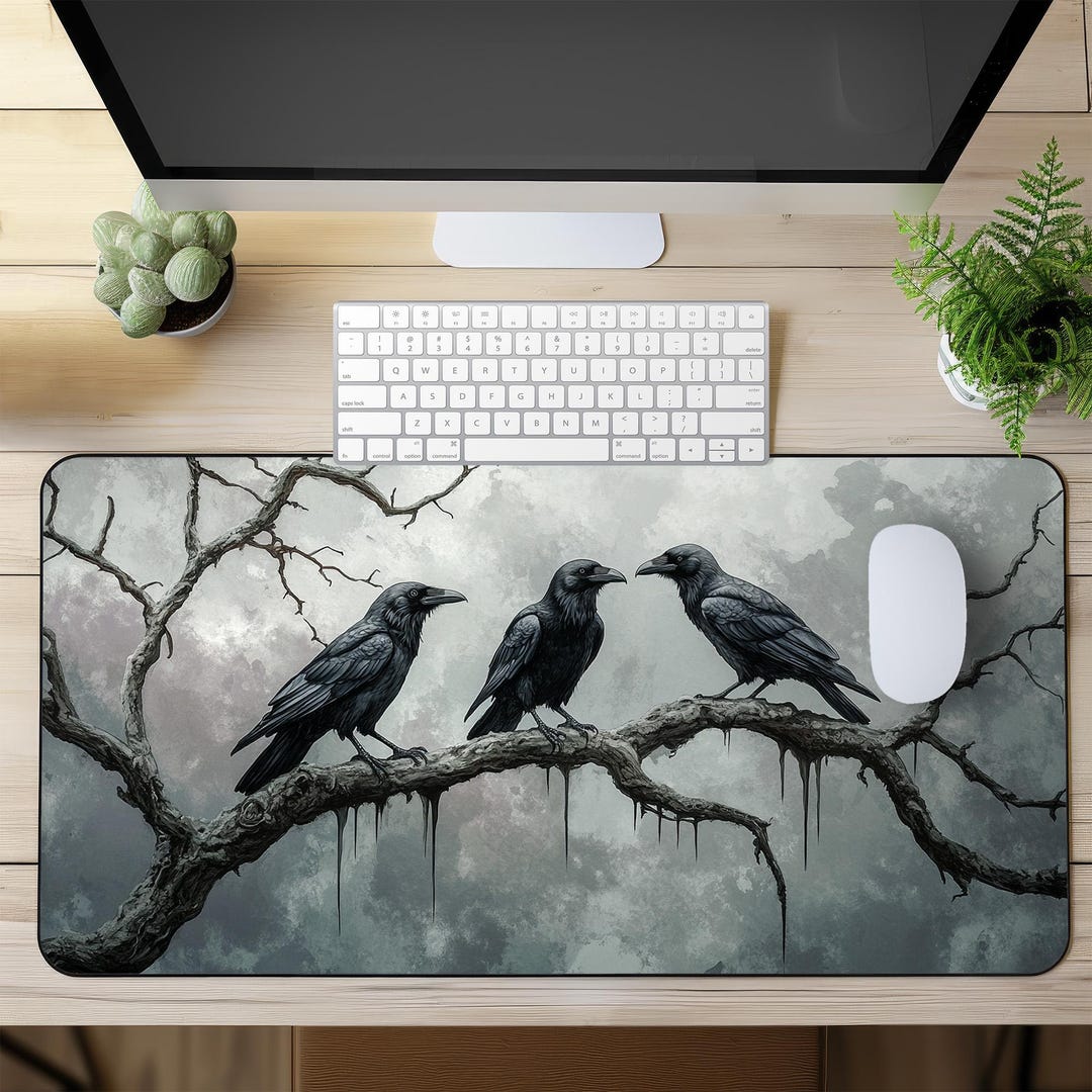 XXL Gaming Mouse Pad Raven Design, Large Desk Mat for Gamers, Big ...