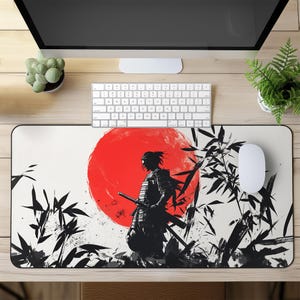 Samurai Warrior and Red Sun Desk Mat, Gaming Mouse Pad XXL With ...