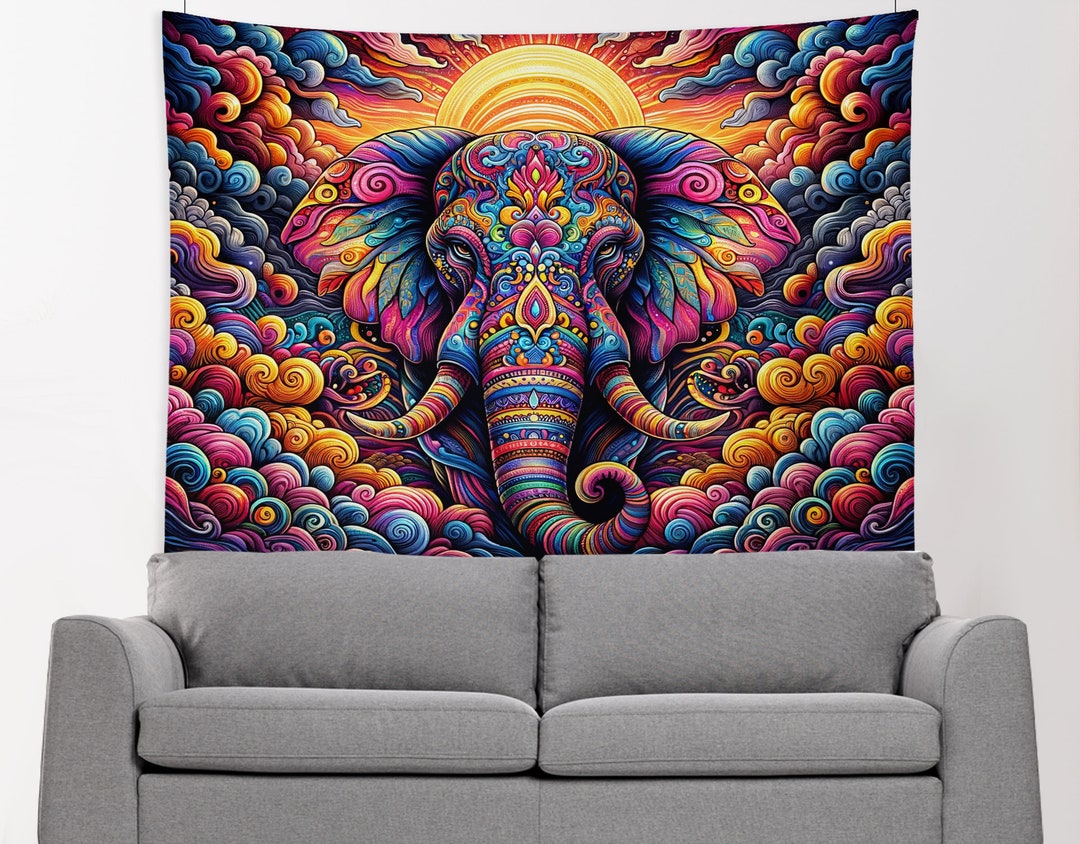Colorful Elephant Tapestry - Trippy Wall Hanging Tapestry - Psychedelic ...