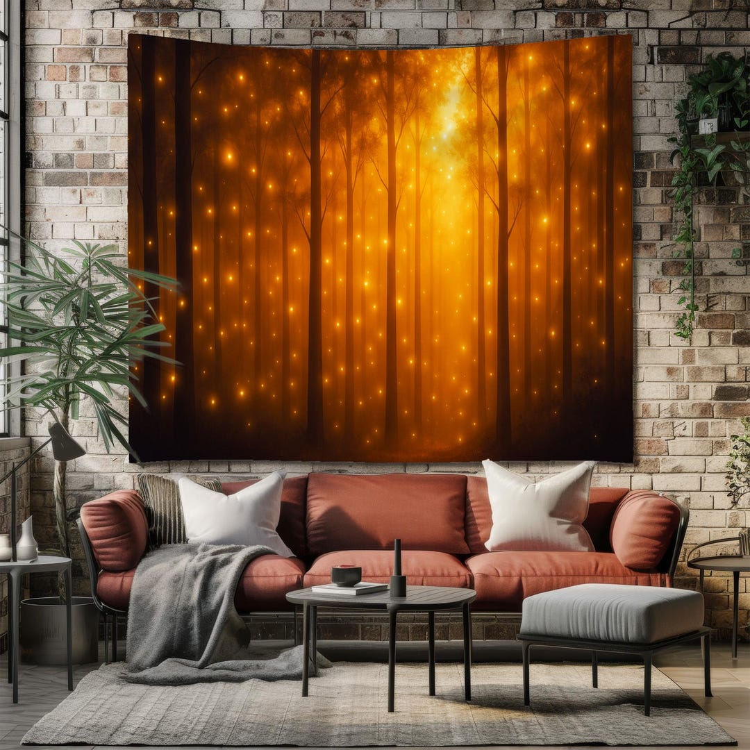 Magical Forest Wall Tapestry, Firelight Trees Wall Hanging, Warm Cozy ...