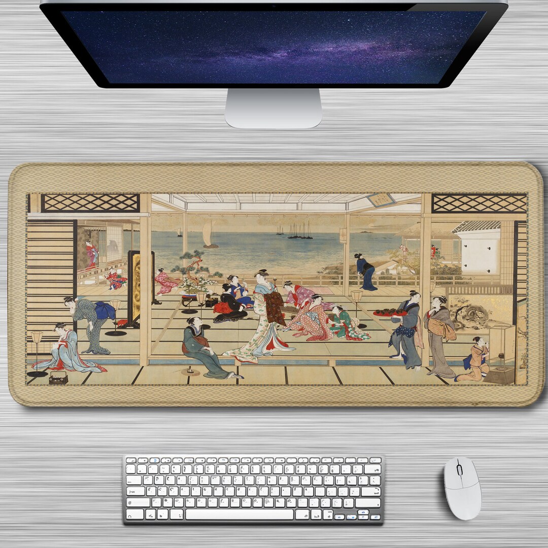 Japanese Desk Pad, Moonlight Revelry at Dozo Sagami Desk Mat Kitagawa ...