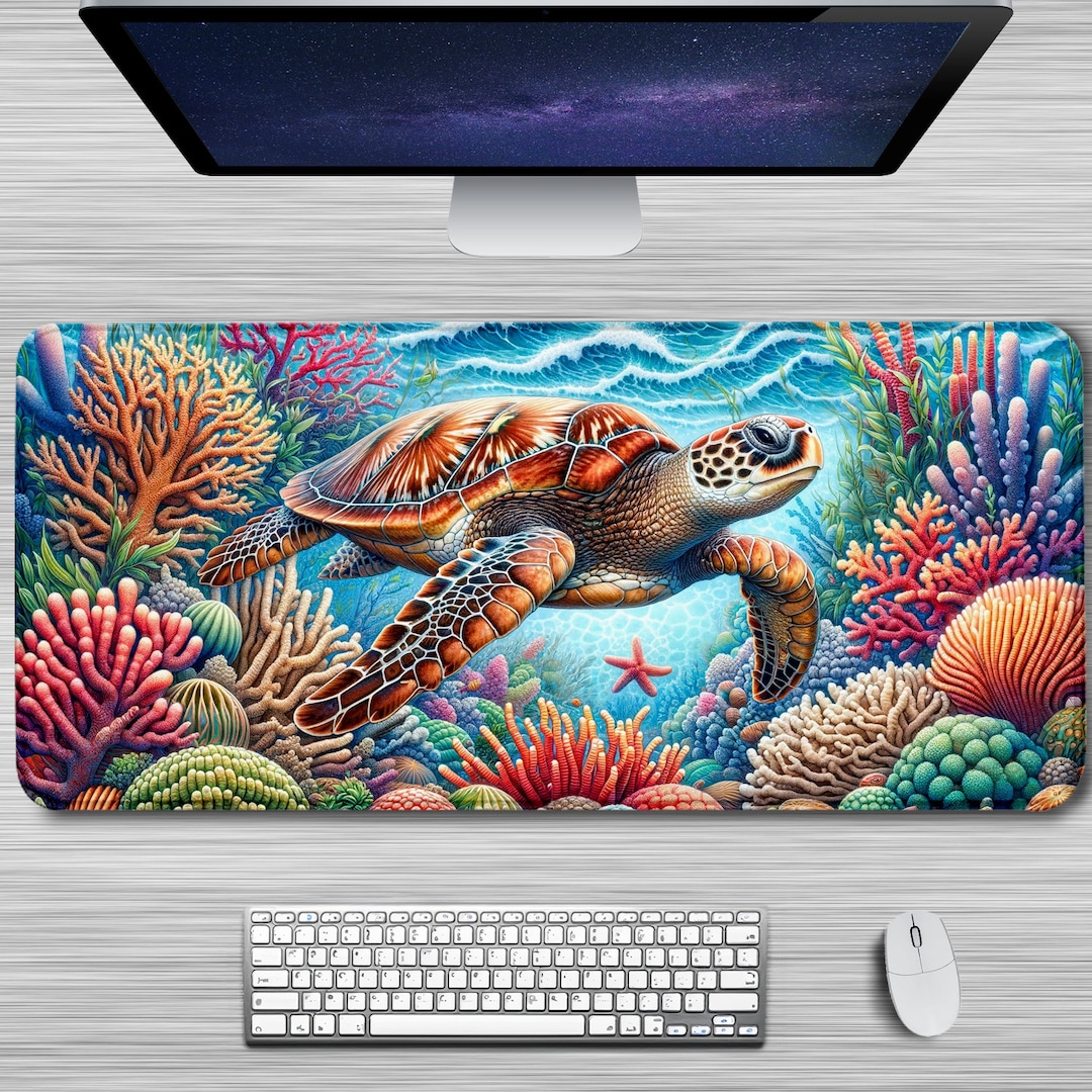 Sea Turtle Gaming Mouse Pad XXL Large Desk Mat With Vibrant Ocean Art ...