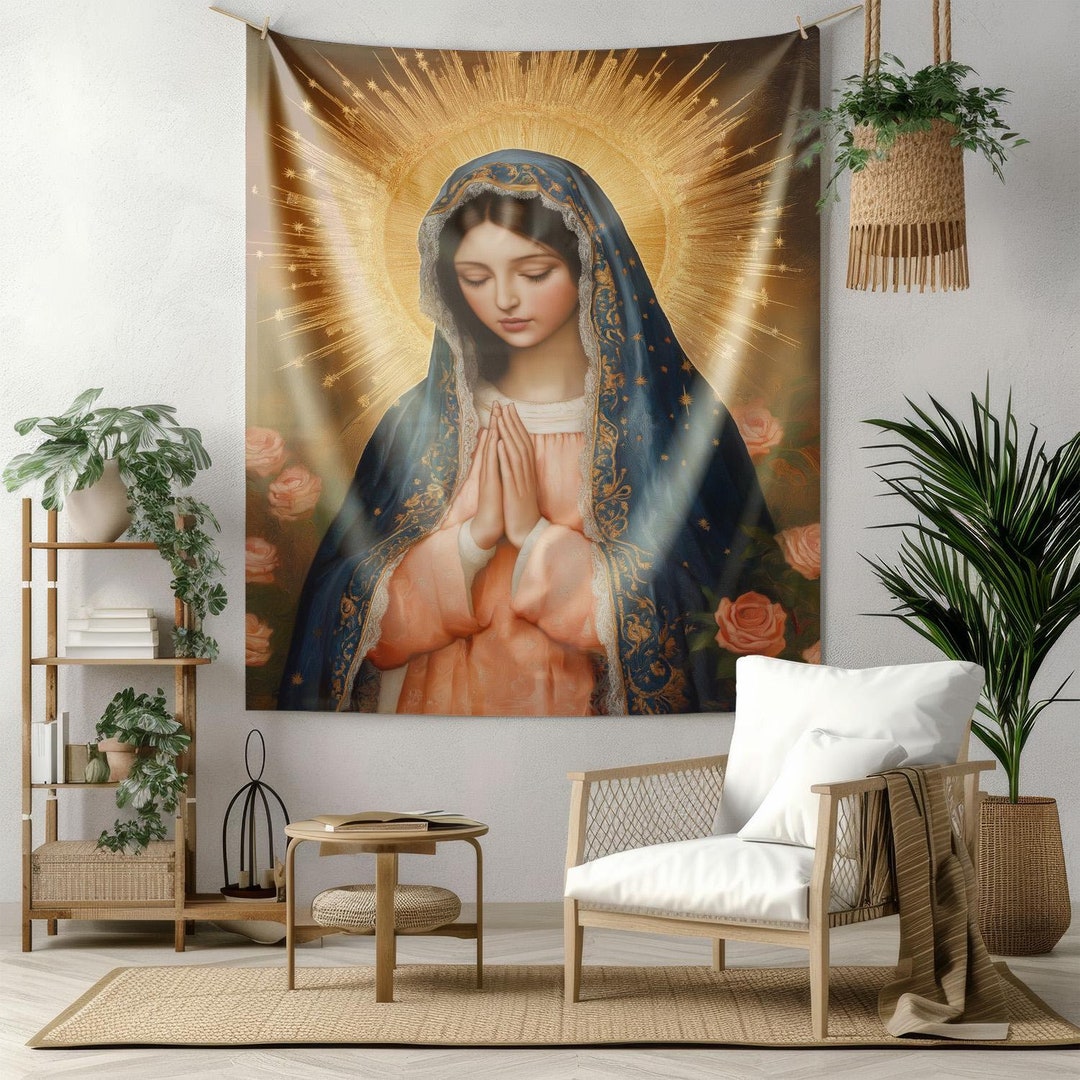 Virgin Mary Tapestry Wall Hanging - Sacred Mother Mary Art Decor ...