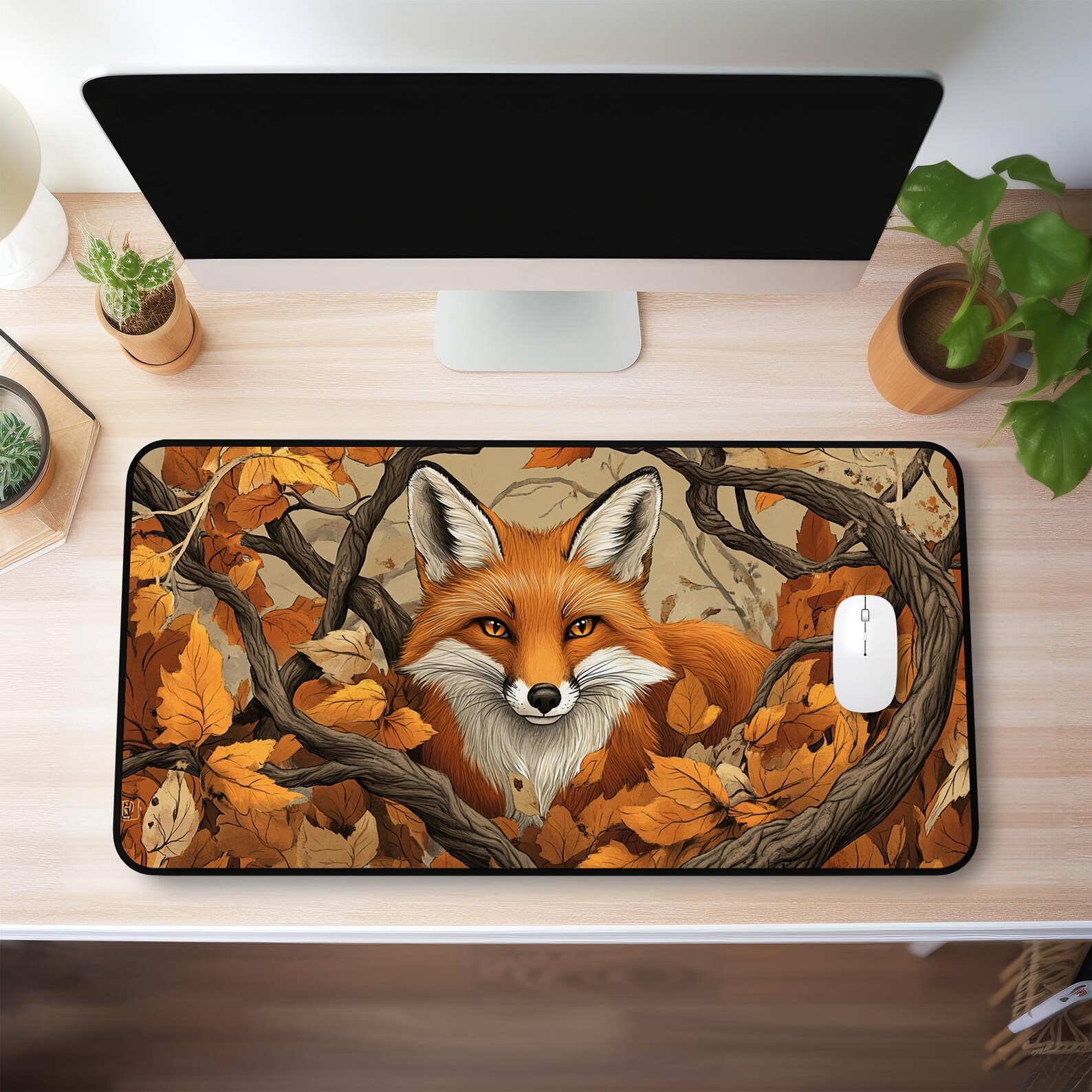 Fox Desk Mat XXL Gaming Mouse Pad, Big Desk Mat With Autumn Forest ...