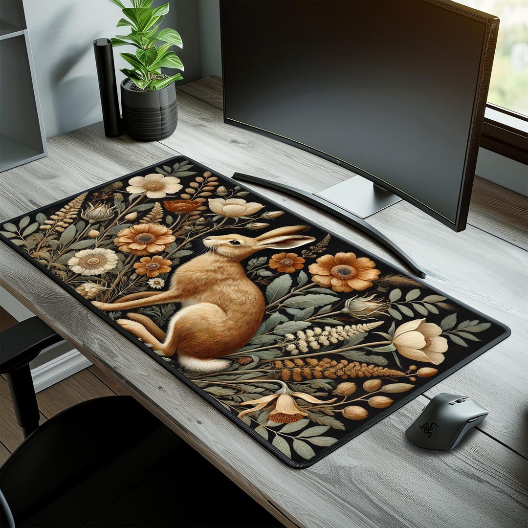 Rabbit Gaming Mouse Pad, Large Floral Desk Mat, Non-slip XXL Mousepad ...