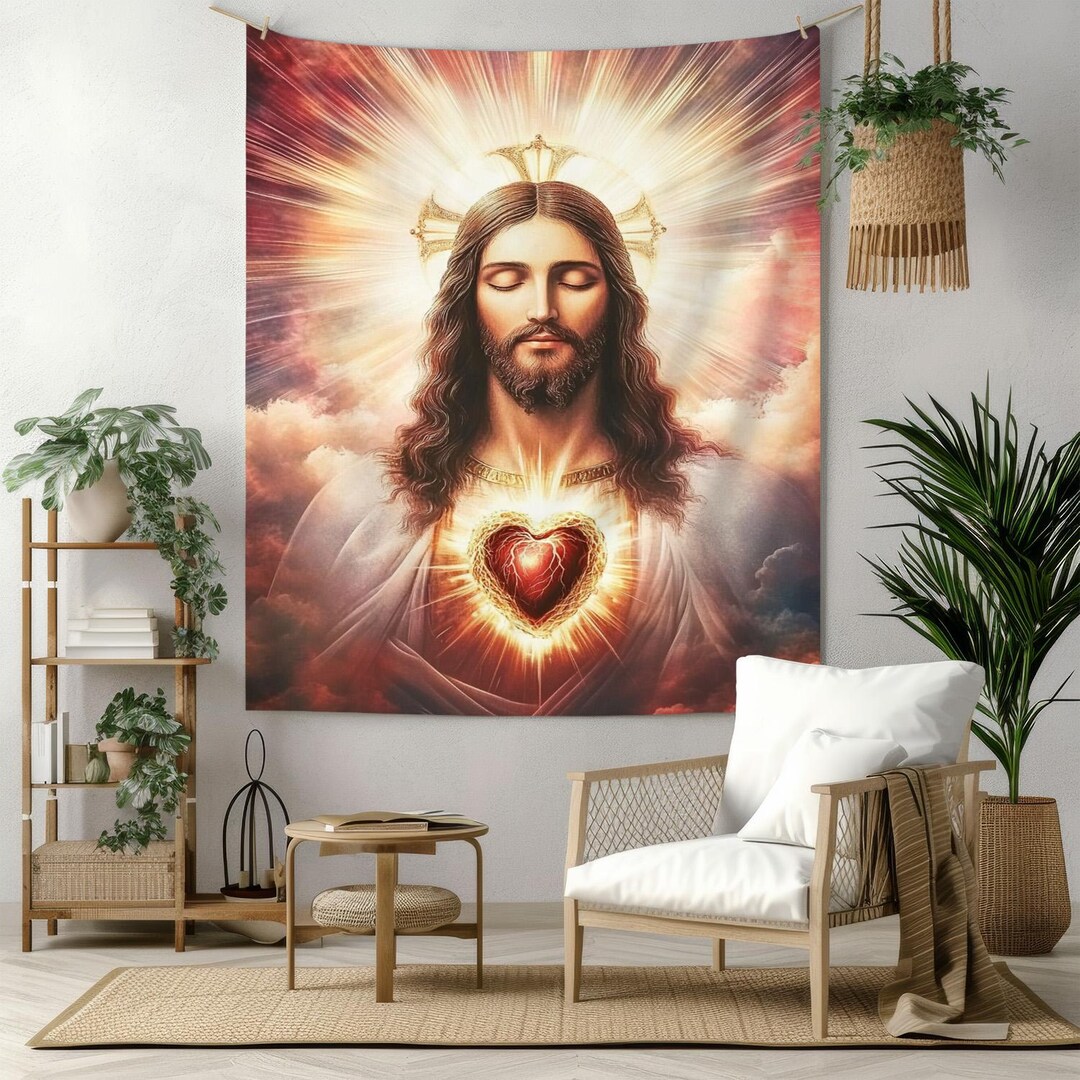 Sacred Heart of Jesus Tapestry, Religious Wall Hanging, Christian Art ...