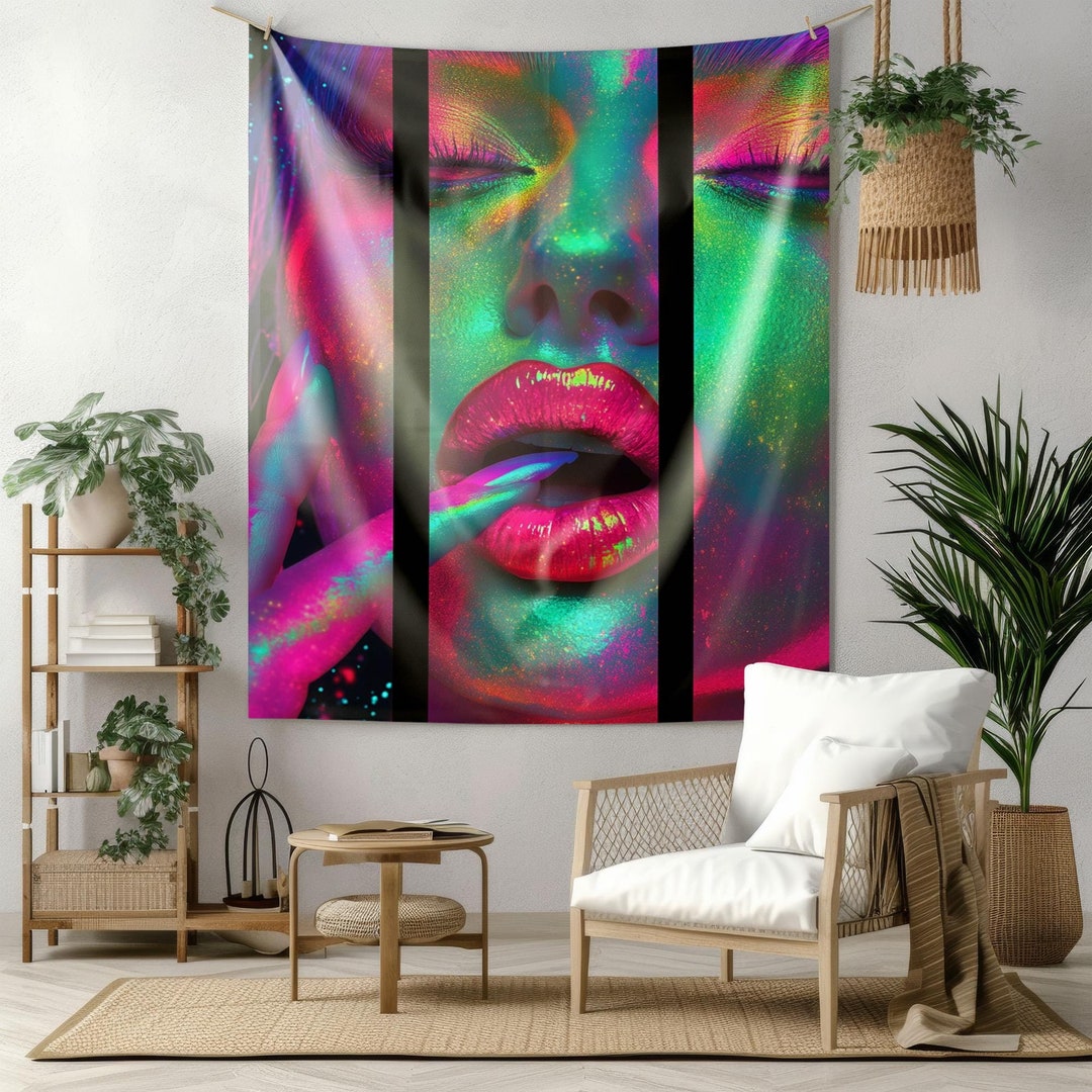 Neon Glow Lips Sexy Girl Wall Hanging Tapestry Aesthetic Tapestries for ...