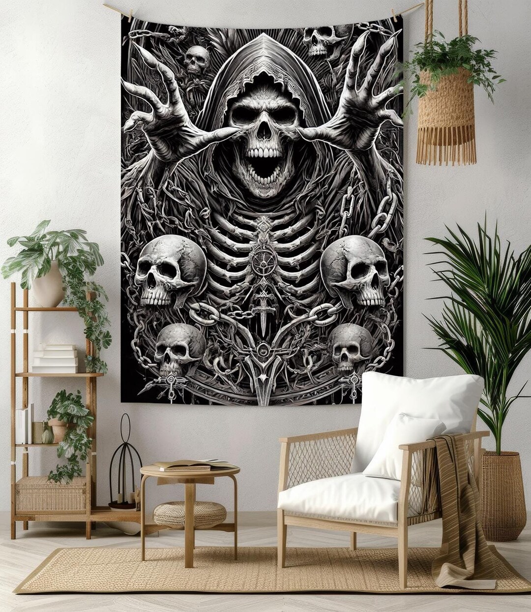 Gothic Skeleton Tapestry Wall Hanging - Grim Reaper Skull Tapestry for ...