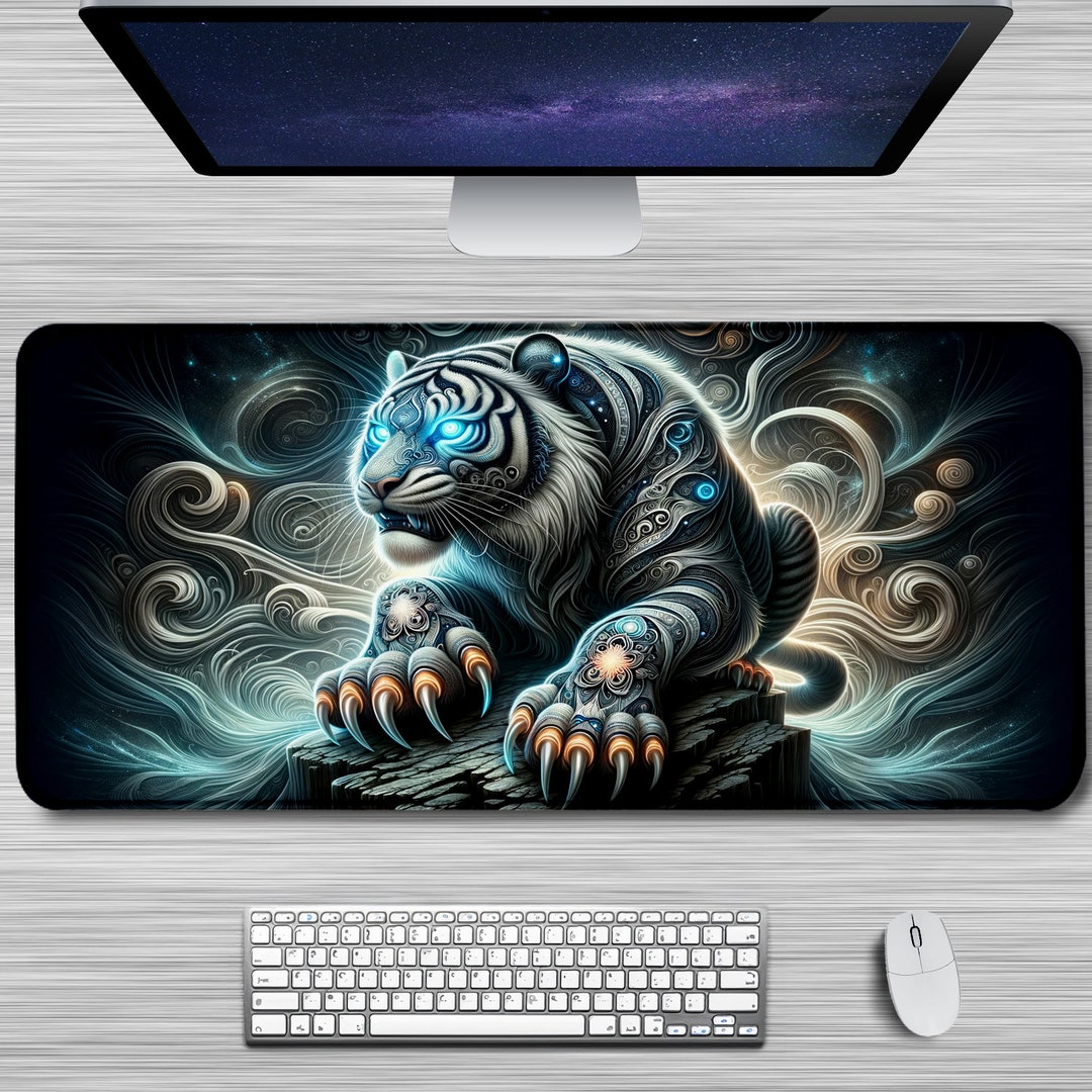 Fierce Cyber Tiger Art, XXL Gaming Mouse Pad, Large Desk Mat for Gamers ...