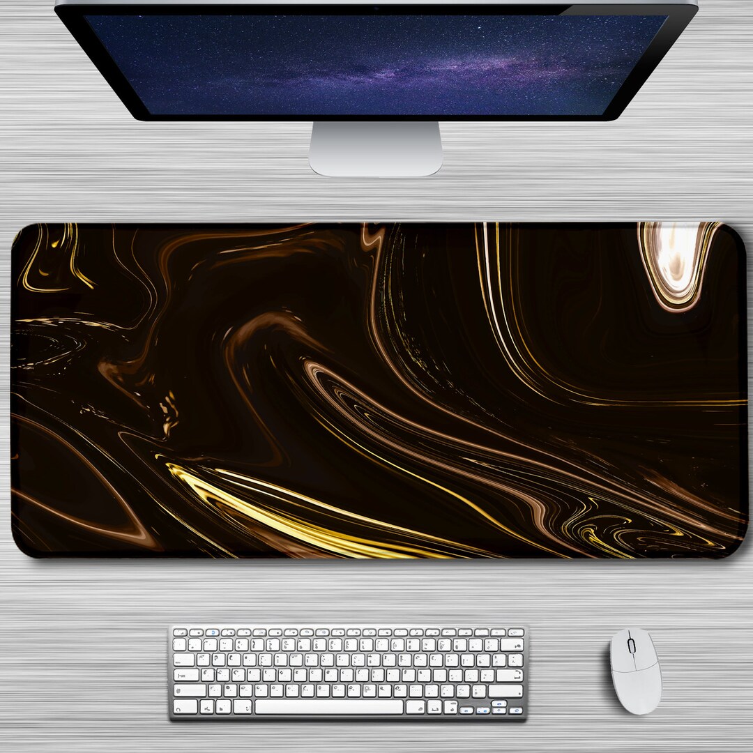 Fluid Marble Texture Desk Pad Black, Gold, Brown XXL Gaming Mouse Pad ...