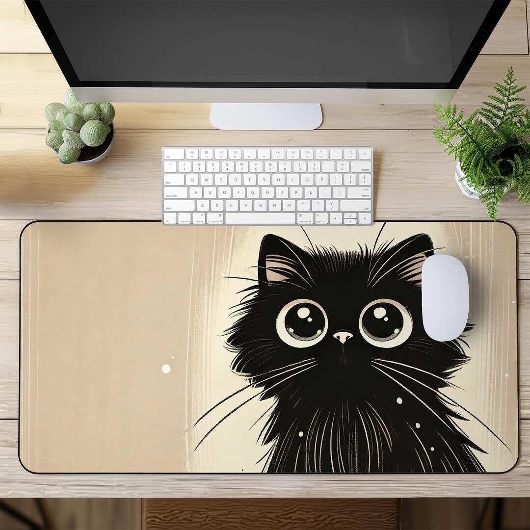 Black Cat Desk Mat, Cute Desk Pad, Large Mouse Pad, Aesthetic Office ...