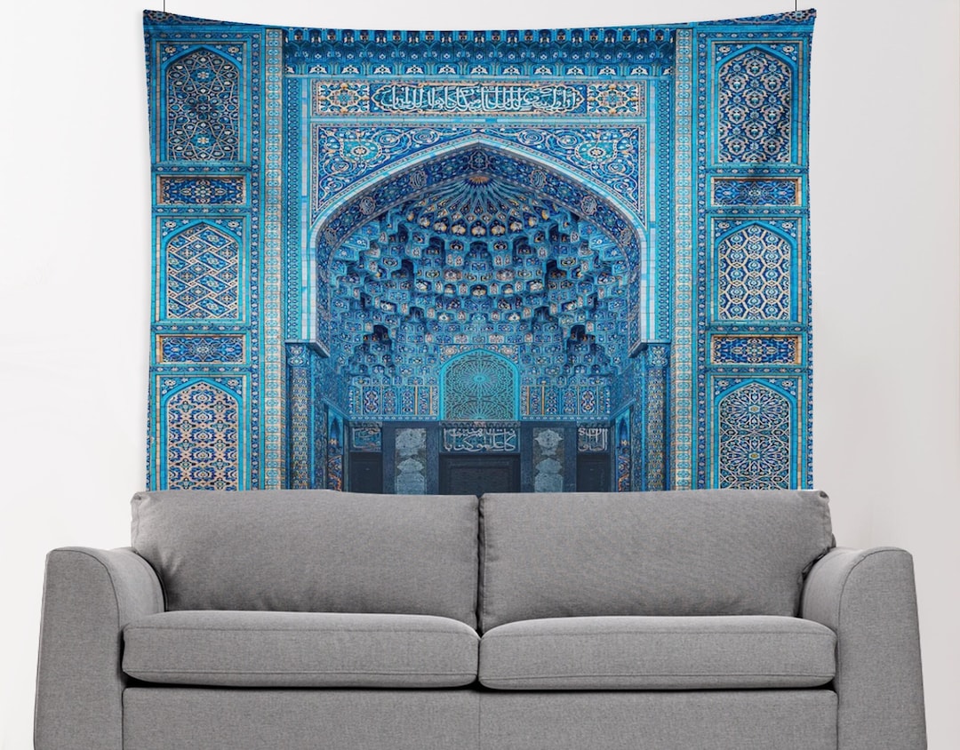 Mosque Architecture Tapestry Blue Moroccan Wall Hanging Art, Ornate ...