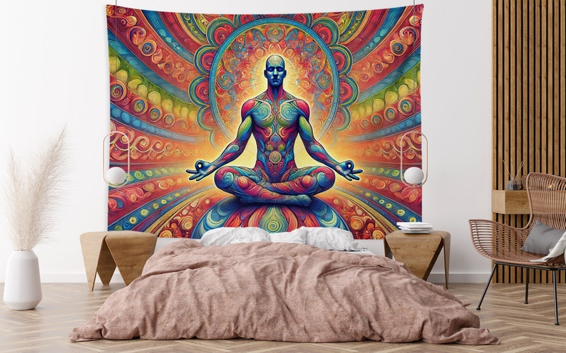 Psychedelic Meditation Tapestry Wall Hanging, Vibrant Yoga Tapestries ...