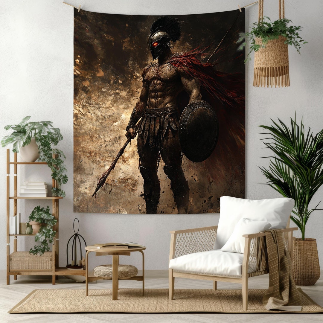 Spartan Warrior Tapestry, Gladiator Wall Hanging, Greek Warrior Decor ...