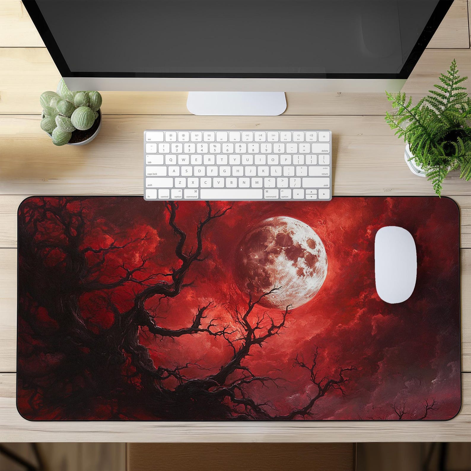 XXL Gaming Mouse Pad With Blood Moon & Twisted Trees, Horror Aesthetic ...