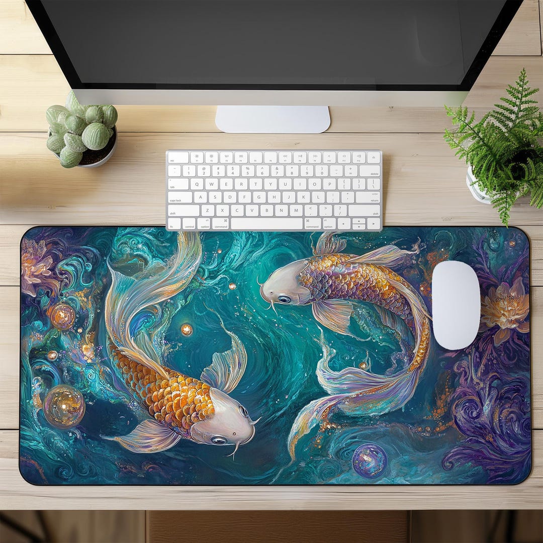 Koi Fish Desk Mat XXL Gaming Mouse Pad, Big Desk Mat With Vibrant Pond ...