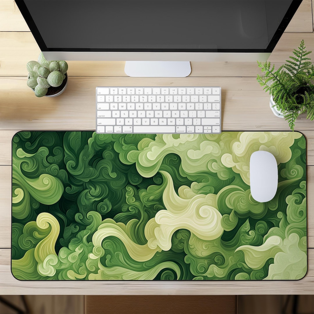 Abstract Green Flow Gaming Mouse Pad XXL - Large Desk Mat With Artistic ...