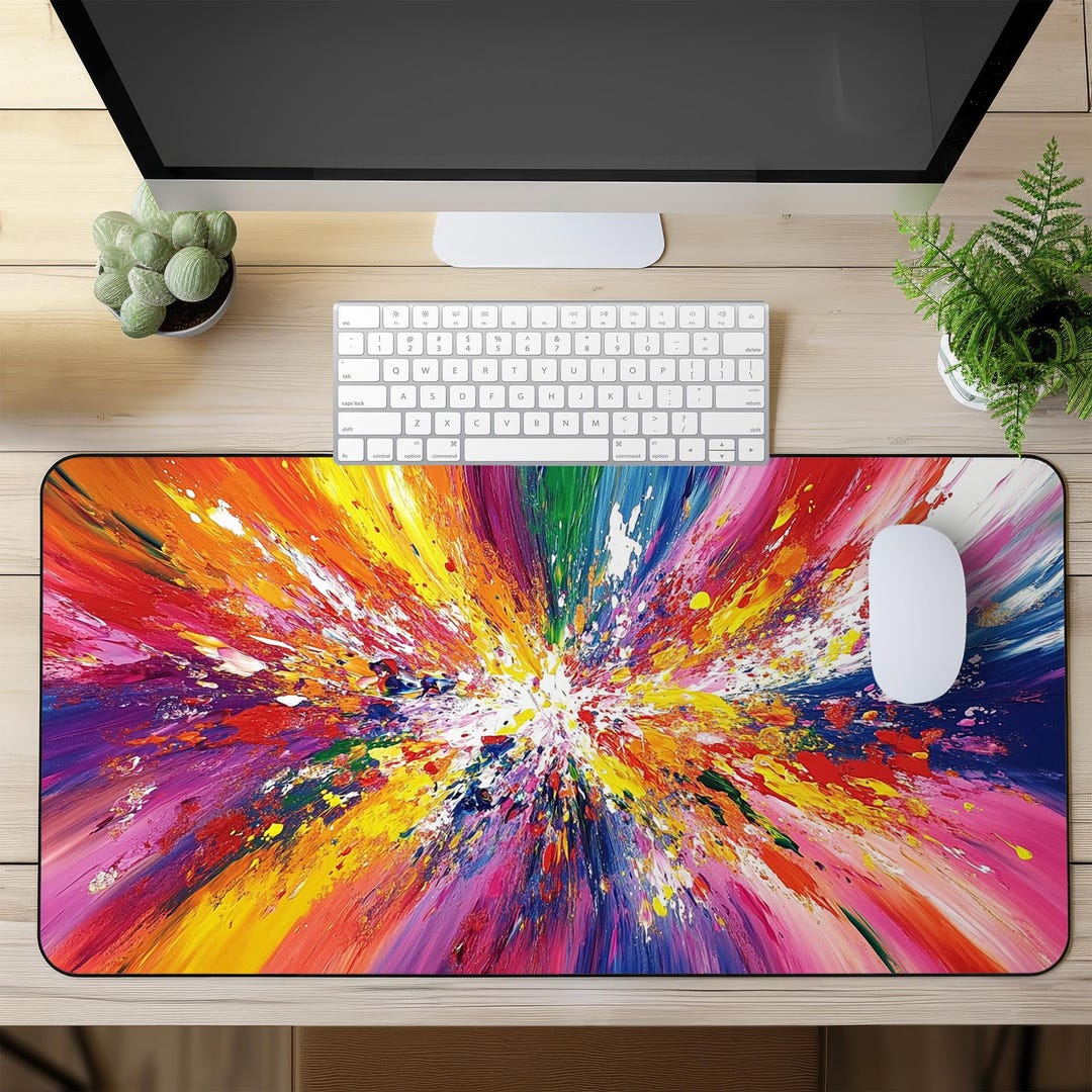 Vibrant Abstract Splatter Desk Mat | Oversized Mouse Pad for Office or ...