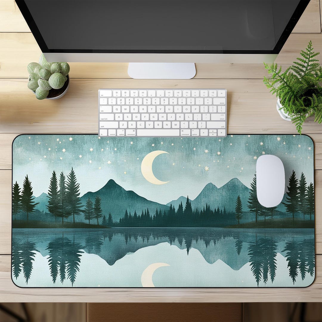 Moonlit Forest Gaming Mouse Pad XL, Minimalist Mountain Reflection Desk ...