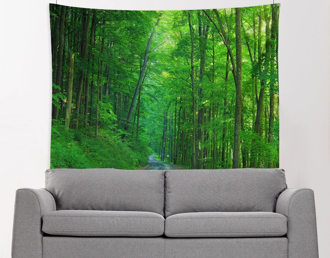 Enchanted Forest Tapestry Lush Green Woodland Wall Hanging, Nature ...