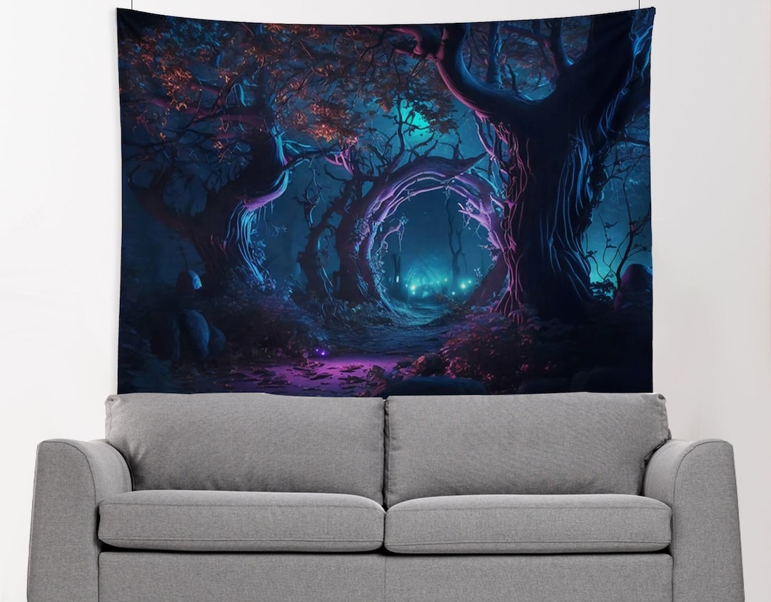Mysterious Enchanted Forest Tapestry - Fantasy Woods Wall Hanging ...