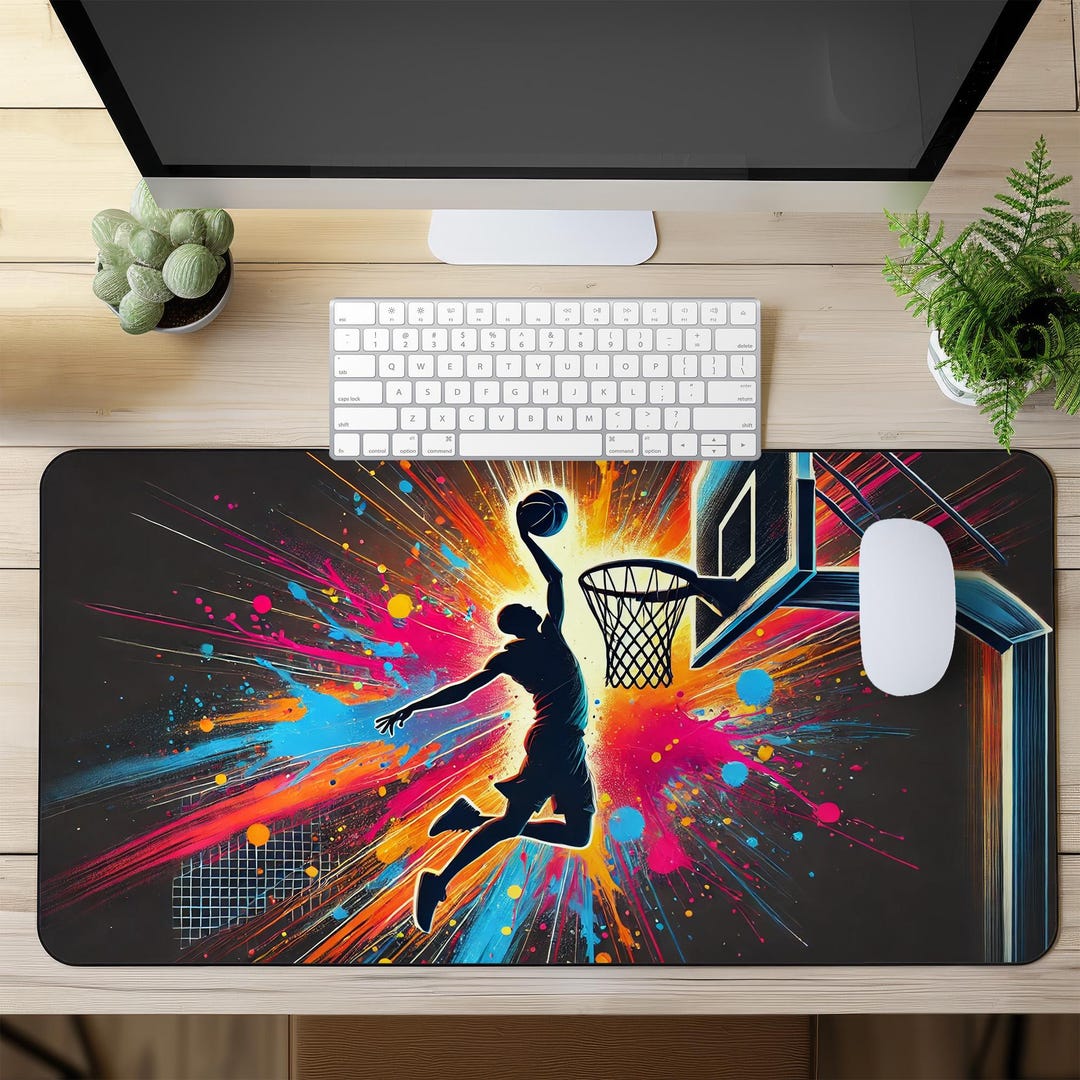 Basketball Slam Dunk Desk Mat, Extended Gaming Mousepad, Colorful ...