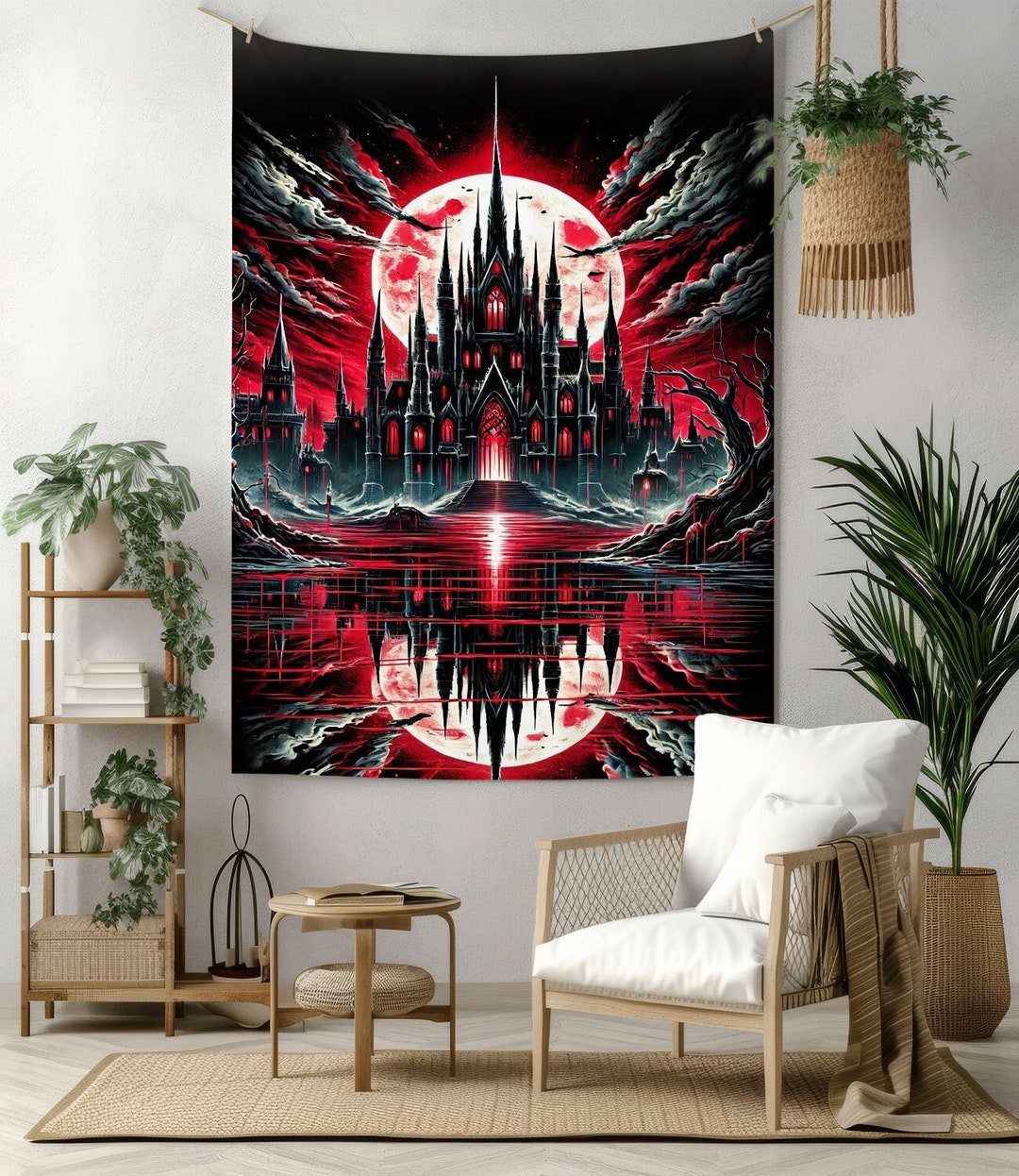 Gothic Dracula Castle Tapestry - Vampire Wall Hanging Art - Spooky Dark ...