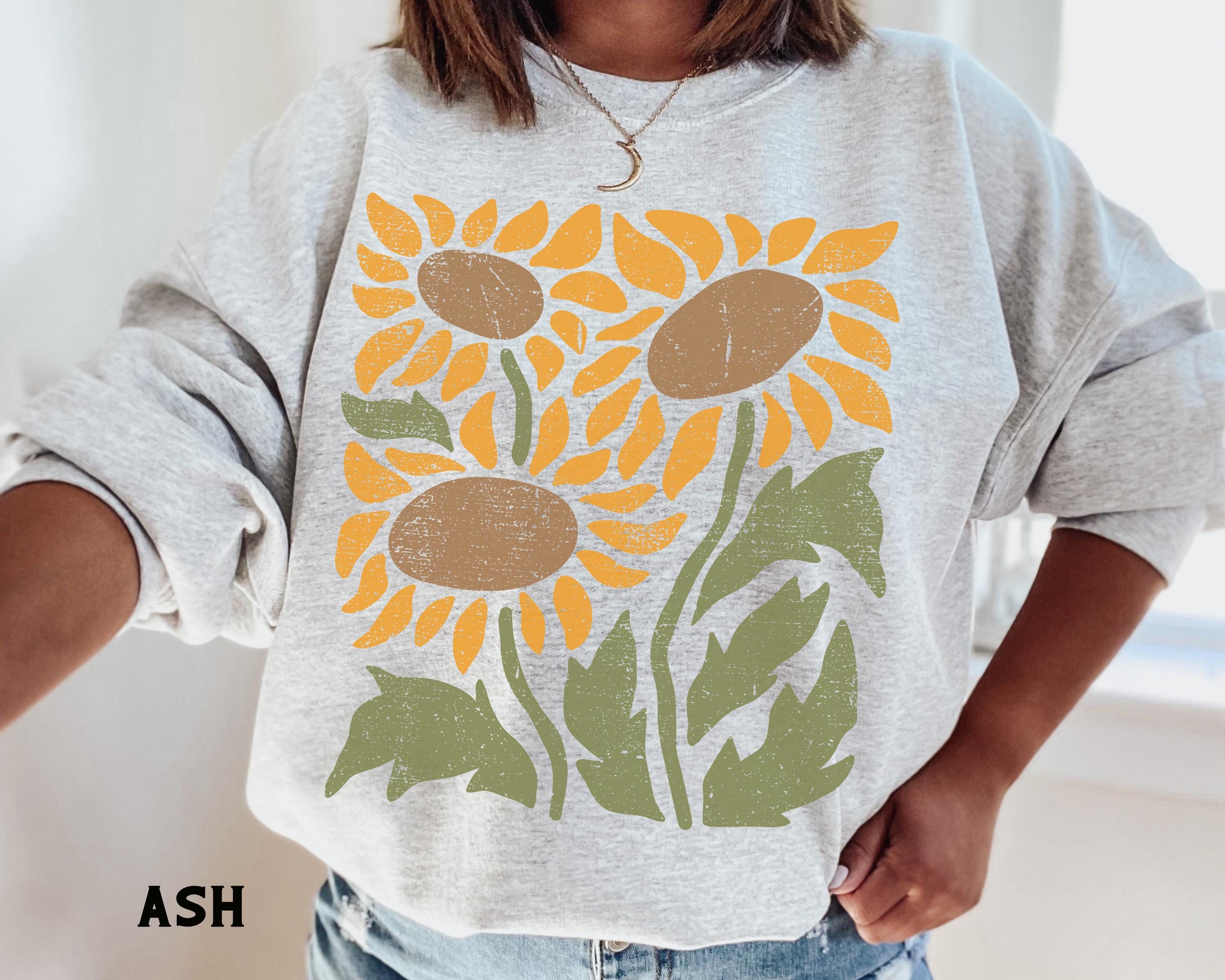 Retro Flower Sweatshirt, Sunflower Crewneck, Vintage Floral Hoodie ...