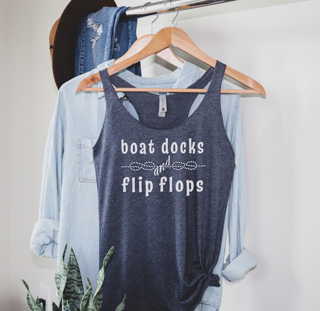 Women's Boat Tank Top, Boat Docks Flip Flops Racerback, Lake Vacation ...