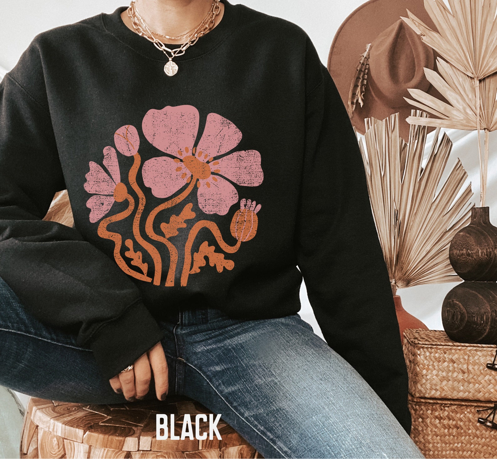 Retro Flower Sweatshirt, Wildflower Crewneck, Vintage Floral Hoodie ...