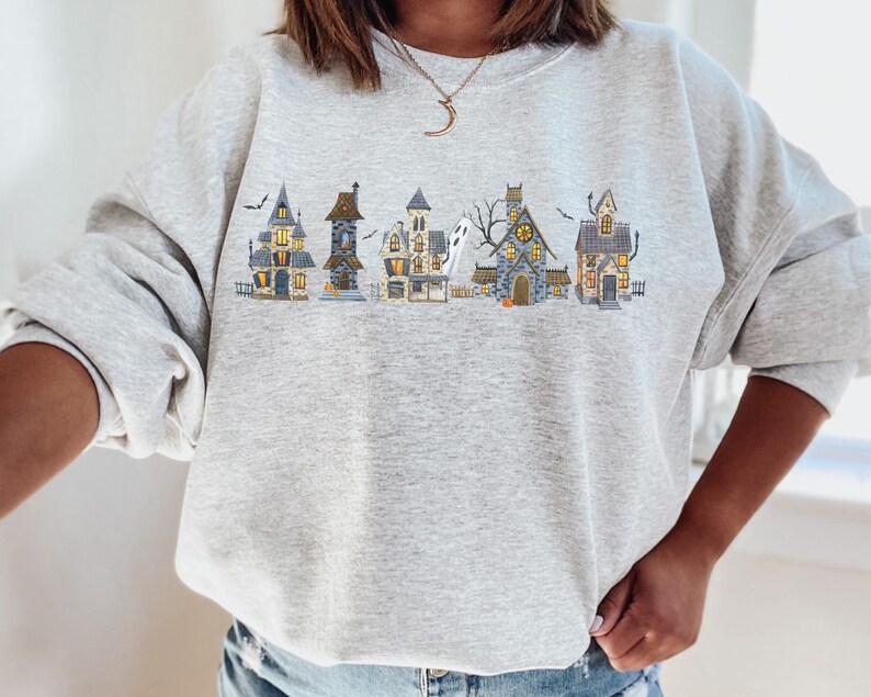 Halloween Sweatshirt for Women, Haunted House Hoodie, Vintage Halloween ...