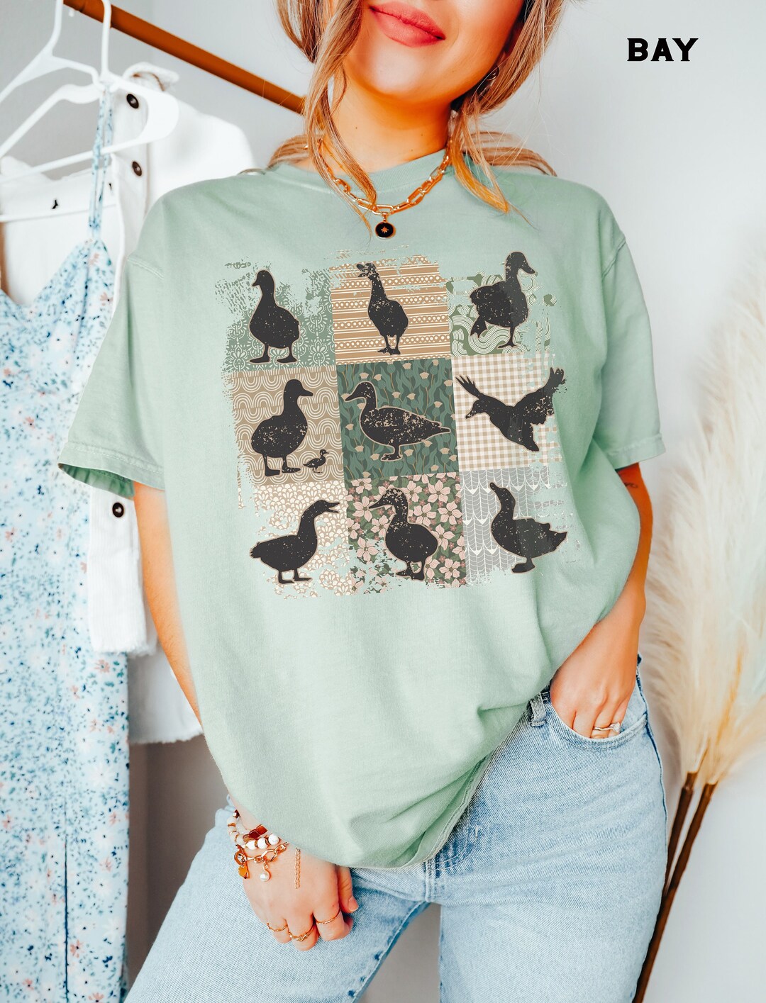 Boho Duck Goose Shirt, Comfort Colors®, Retro Floral Farm Girls Goose ...