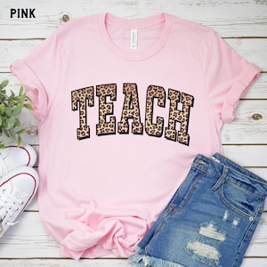 Teacher Shirt, Leopard Teach Tee, Animal Print Varsity Letters Teacher ...