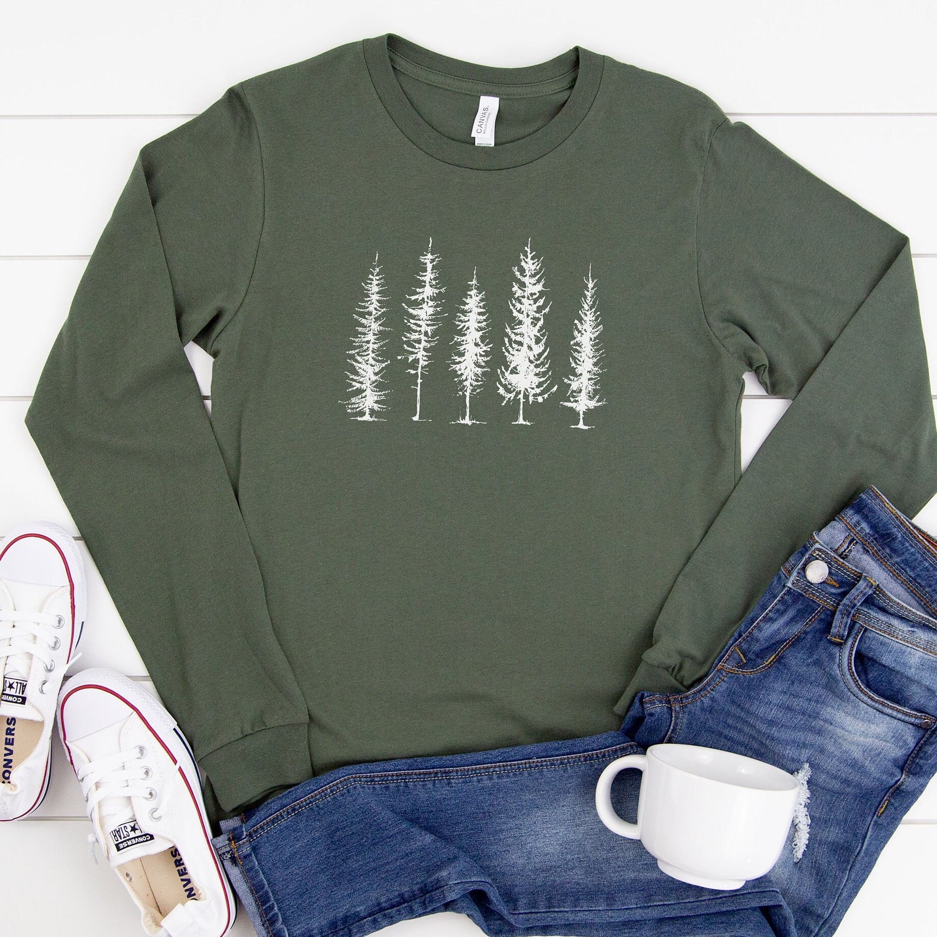 Pine Tree Shirt Pine Trees Long Sleeve Evergreen Trees Tee - Etsy