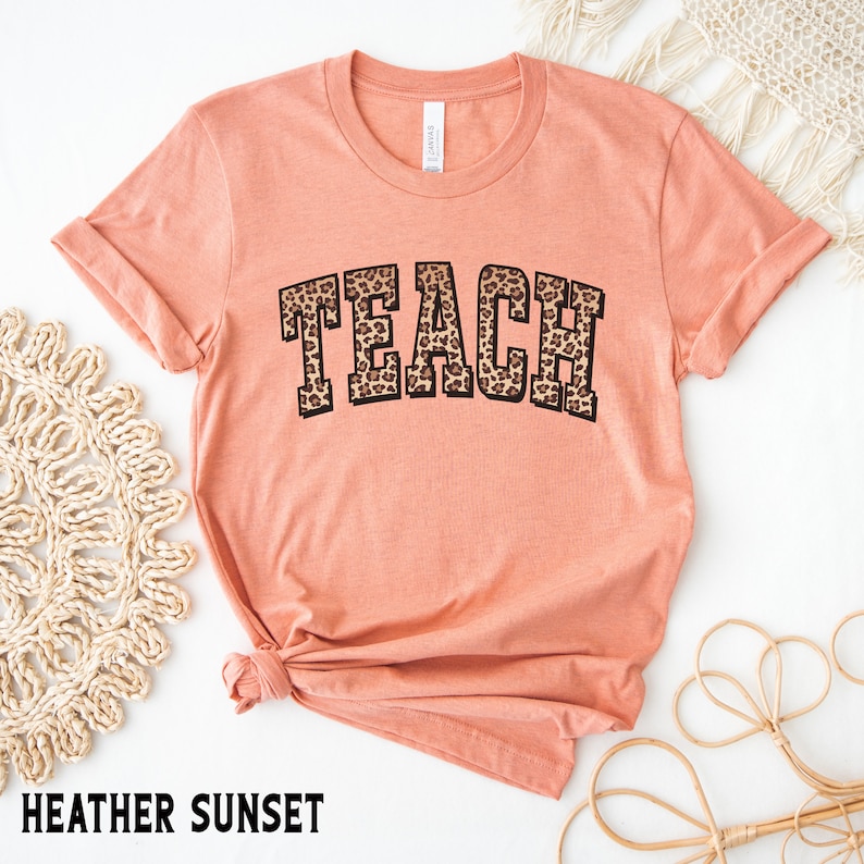 Teacher Shirt, Leopard Teach Tee, Animal Print Varsity Letters Teacher ...