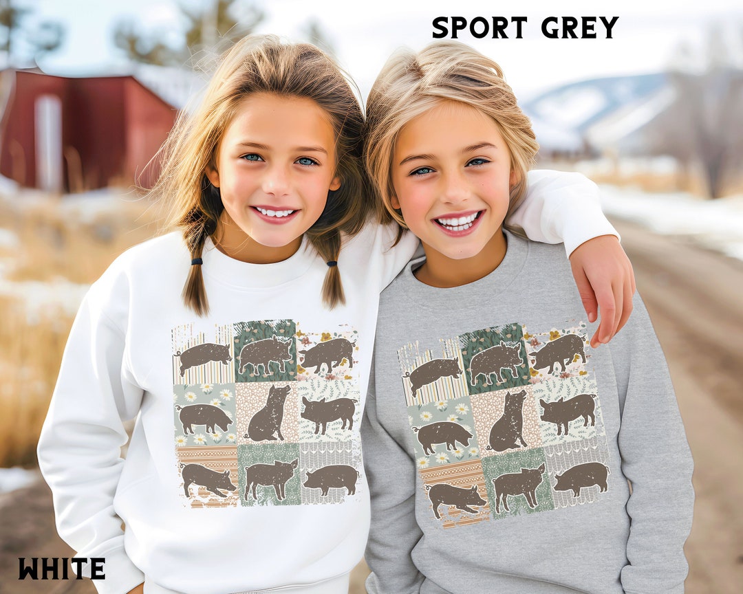 Youth Boho Pig Sweatshirt, Retro Pet Pigs Hoodie, Floral Farmhouse ...