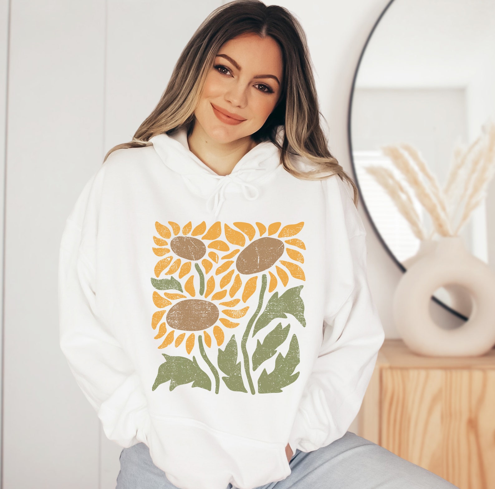 Retro Flower Sweatshirt, Sunflower Crewneck, Vintage Floral Hoodie ...