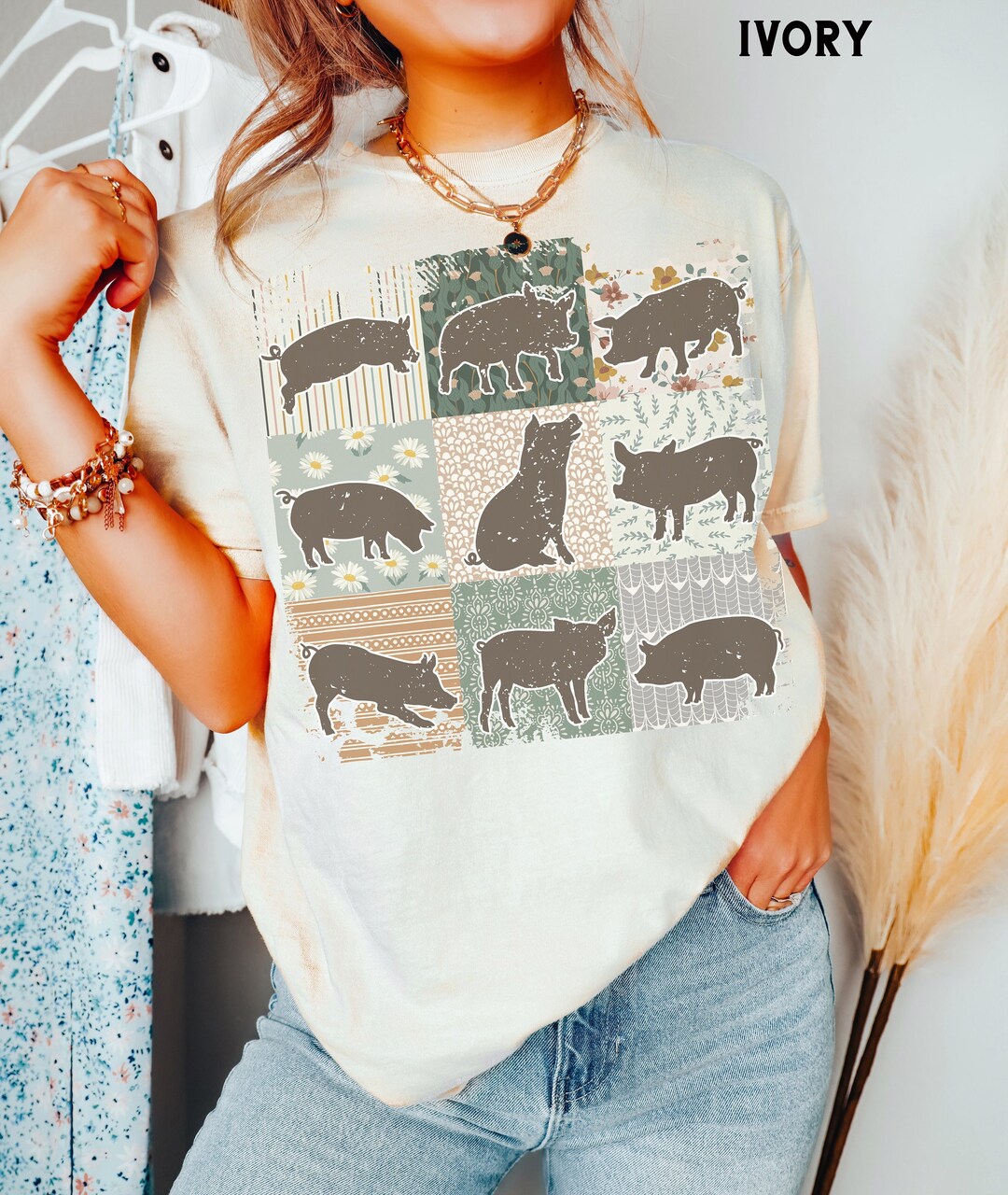 Boho Pigs Shirt, Comfort Colors®, Retro Farmhouse Floral Pig Tee ...