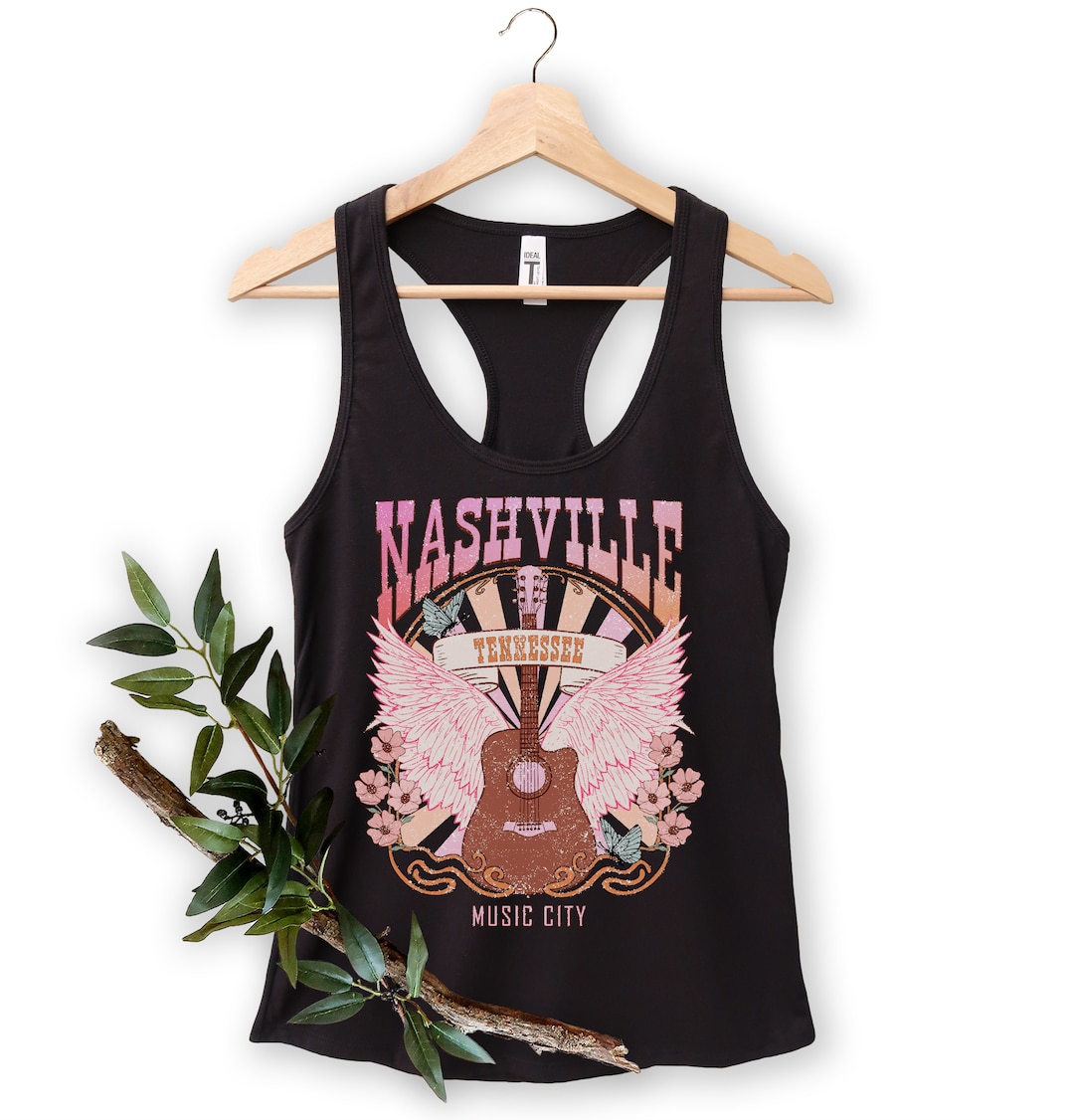 Nashville Tank Top, Country Music Guitar Wings Retro Tank, Womens ...