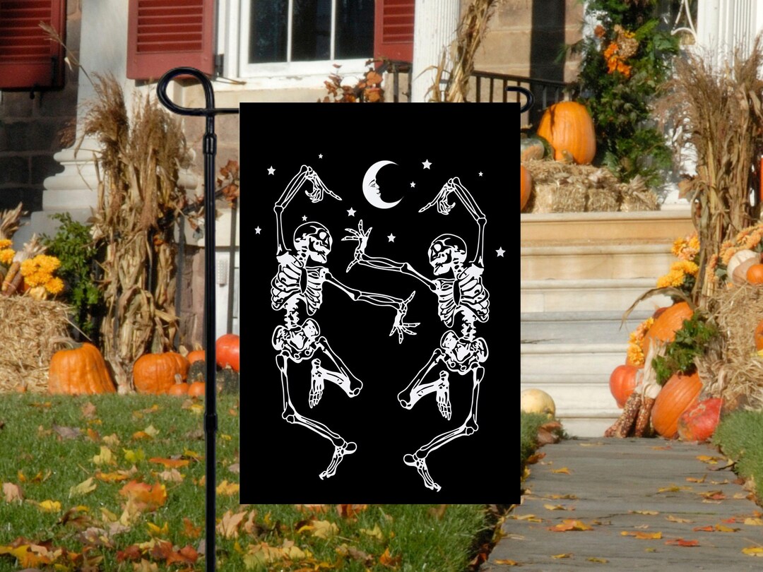 Halloween Dancing Skeletons Porch Flag Banner, Outdoor Fall Spooky ...