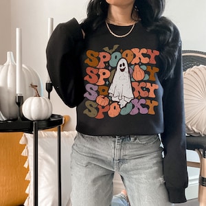 Spooky Ghost Sweatshirt, Halloween Sweatshirt, Halloween Sweater, Retro ...
