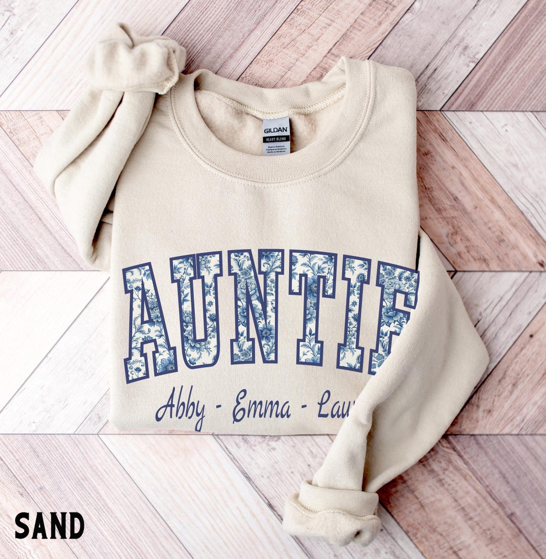 Vintage Toile Auntie Sweatshirt or Hoodie, Custom Names Aunt Sweater ...