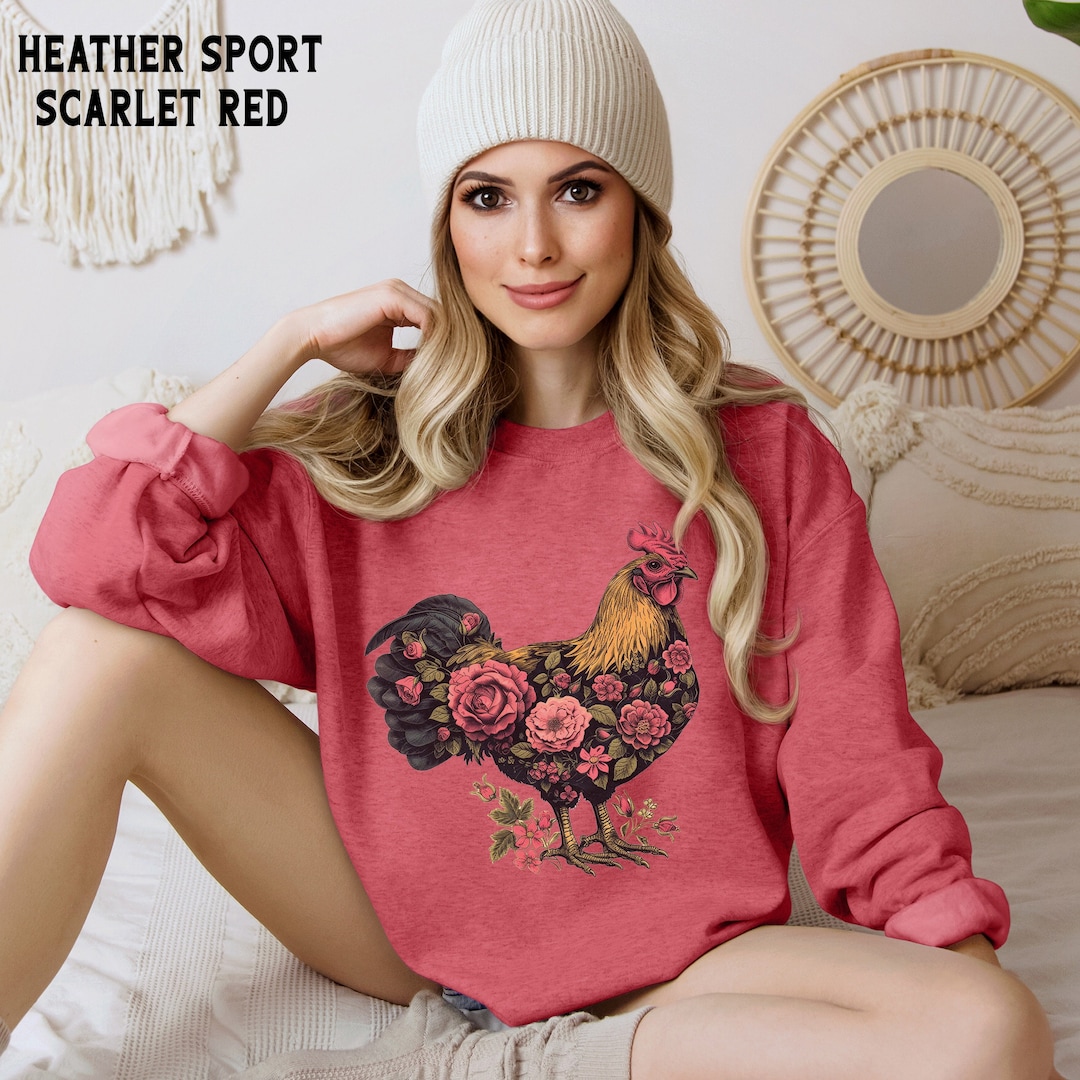 Boho Chicken Sweatshirt, Retro Backyard Chicken Rooster Hoodie, Floral ...