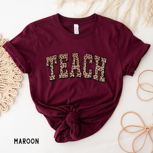 Teacher Shirt, Leopard Teach Tee, Animal Print Varsity Letters Teacher ...