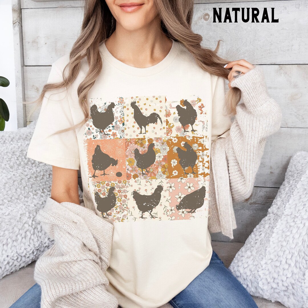 Retro Chicken Shirt, Boho Floral Farmhouse Backyard Chickens Tee ...