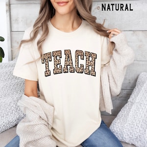 Teacher Shirt, Leopard Teach Tee, Animal Print Varsity Letters Teacher ...