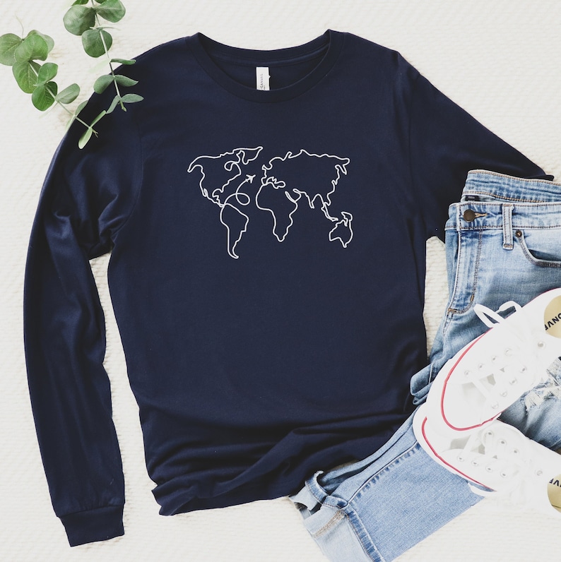 Travel Shirt, Airplane T Shirt, World Map Tee, Travel Gift, Travel Long ...