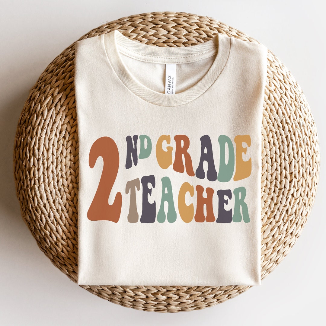 Retro Second Grade Teacher Shirt, Wavy Letters, 2nd Grade Team Teachers ...