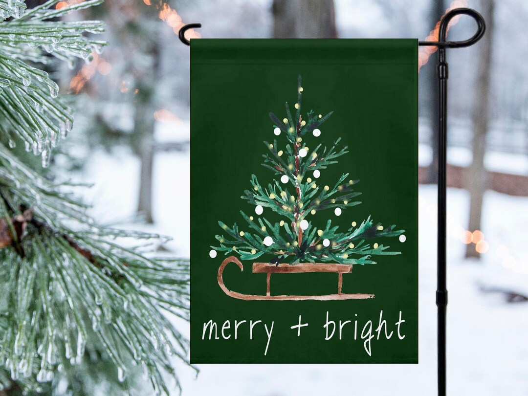 Christmas Garden Flag, Outdoor Holiday Decor, Watercolor Christmas Tree ...