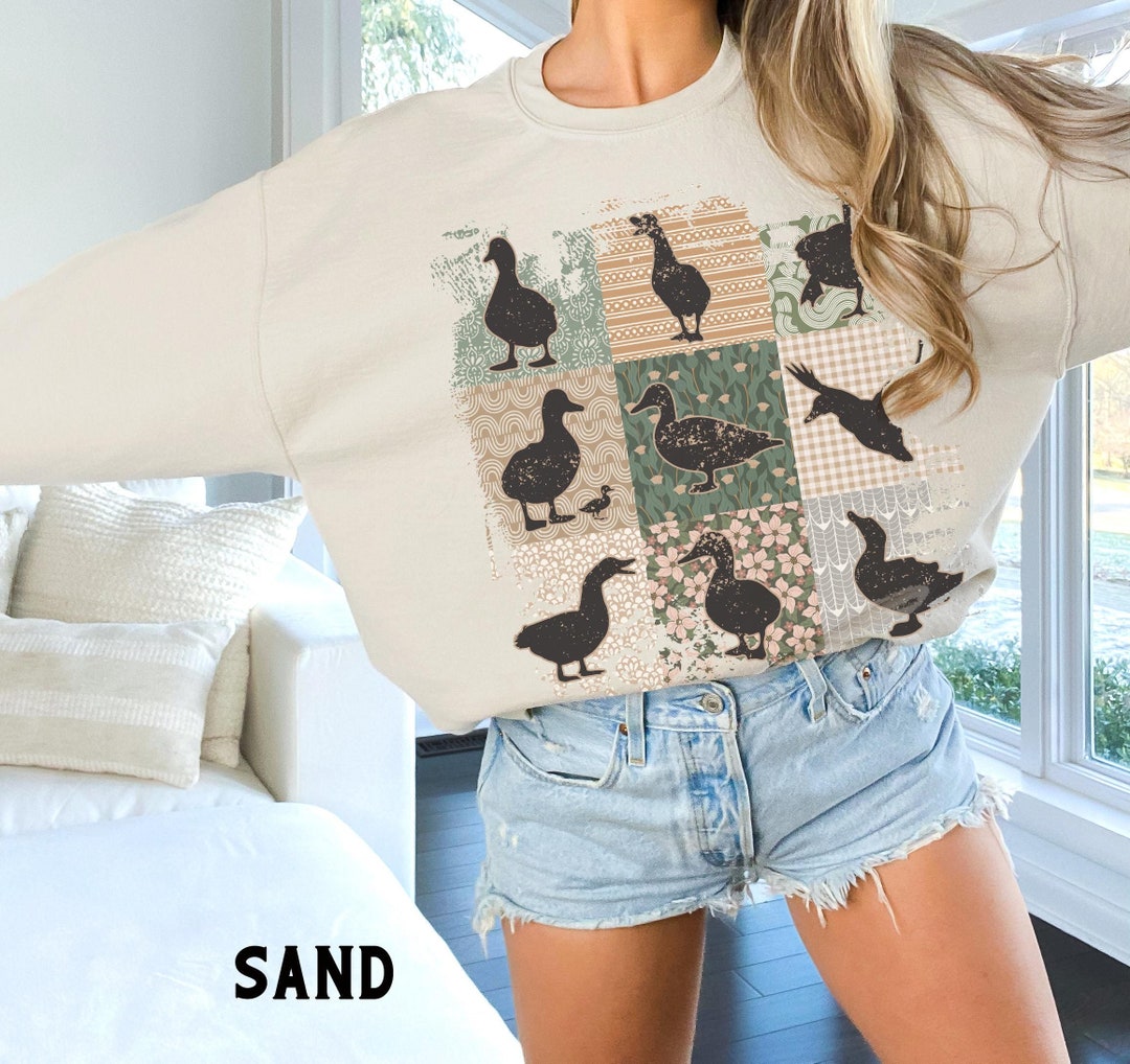 Boho Duck Sweatshirt or Hoodie, Retro Backyard Pet Ducks Floral ...